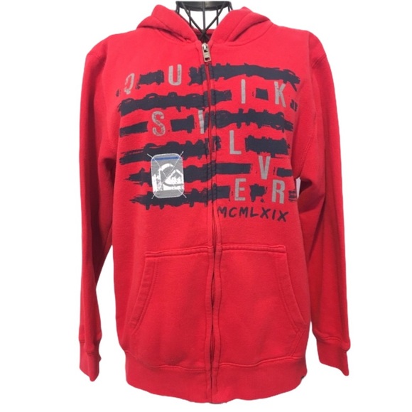 Quiksilver | Tops | Quicksilver Red Logo Hoodie Sweatshirt Size Large ...